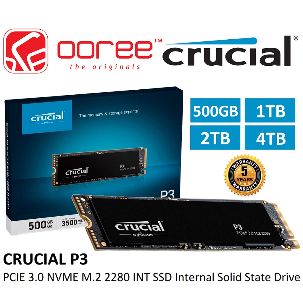 CRUCIAL INT SSD P3 PCIE M.2 2280 NVMe PCIE GEN 3 x4 INTERNAL SOLID ...