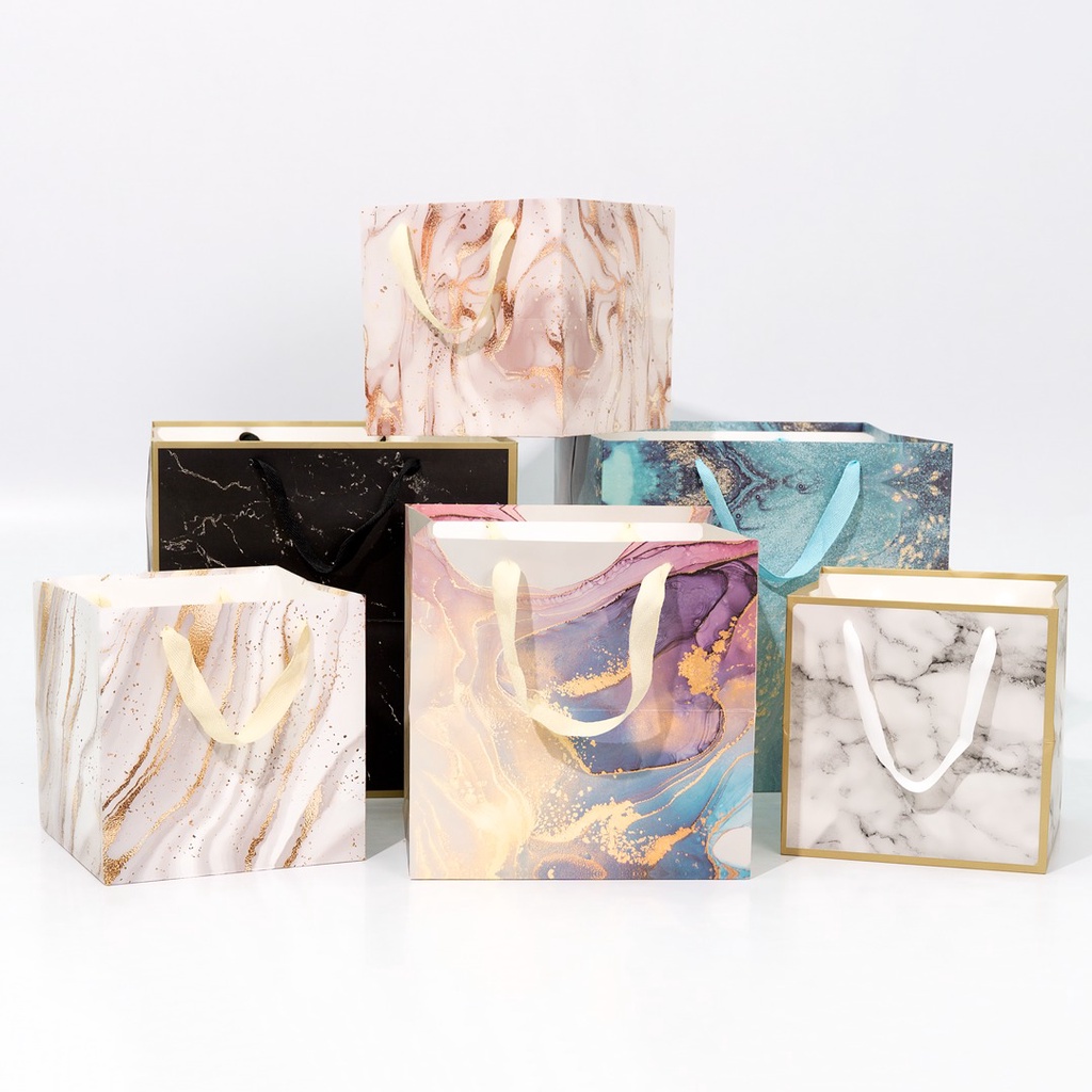 Colourful Galaxy Square Paper Bag with Handle | Marble Borderline Tote ...