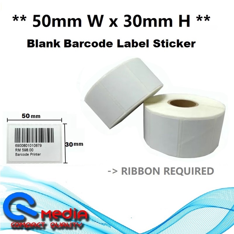 Blank Barcode Label Sticker 50mm x 30mm (ART)(1000pcs / 2000pcs /roll ...