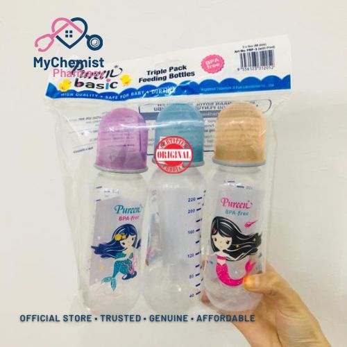 Pureen Basic Mermaid Edition Triple Pack Feeding Bottles 3 x 8Oz (M ...