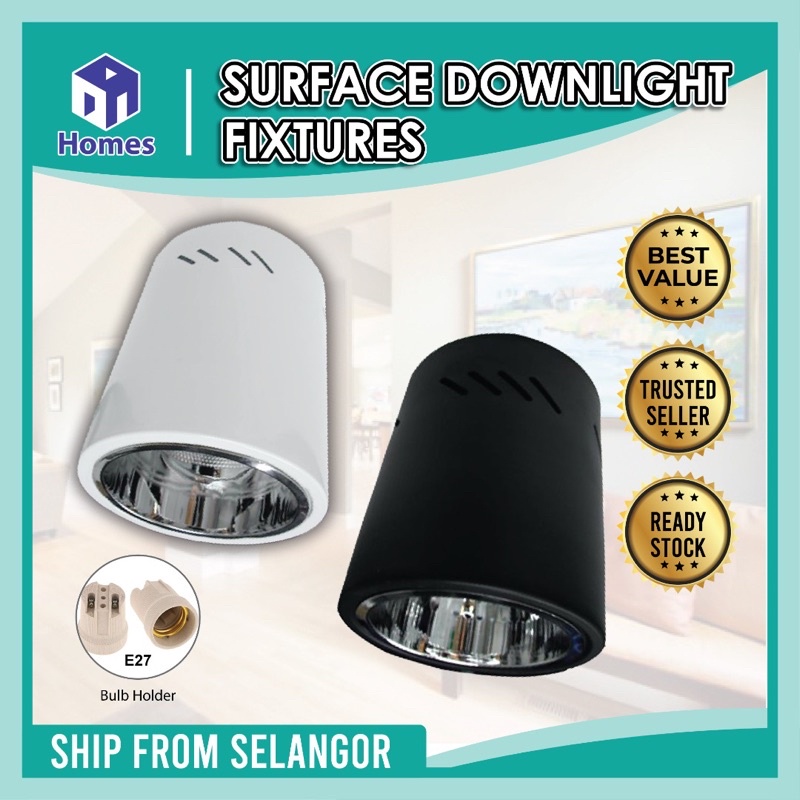 Surface Downlight Casing Down Light 4” / 6” / 8” E27 Black/ White Flush ...