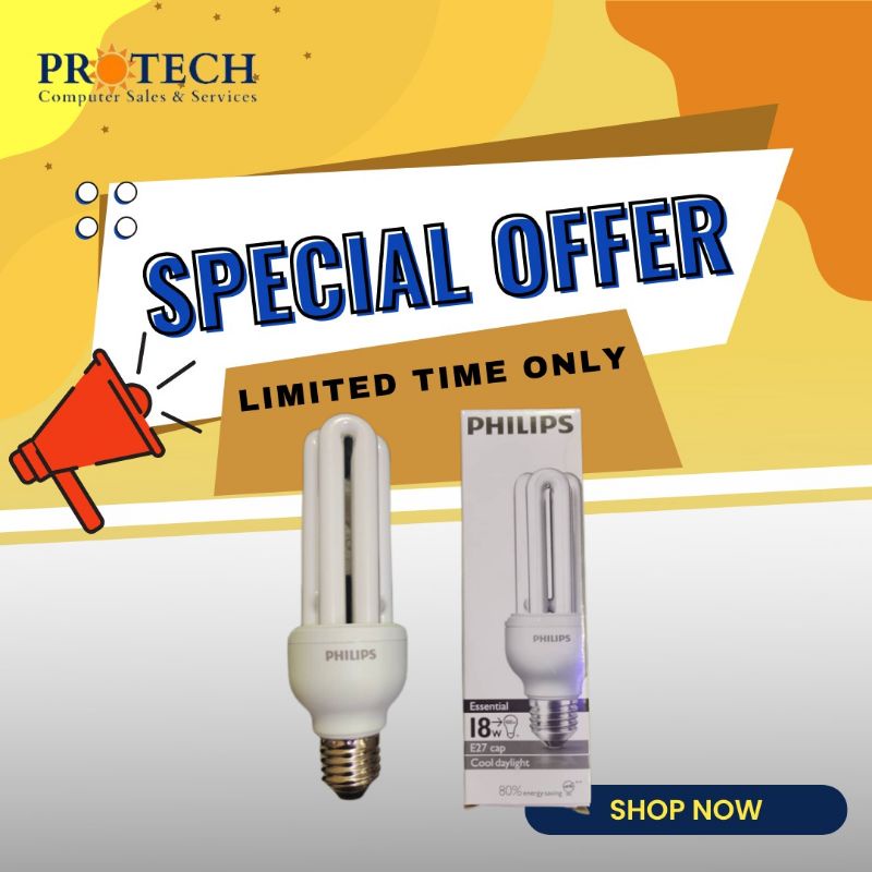 PHILIPS 18W BULB ENERGY SAVING ESSENTIAL 3U PLCE TUBE E27 DAY Light ...