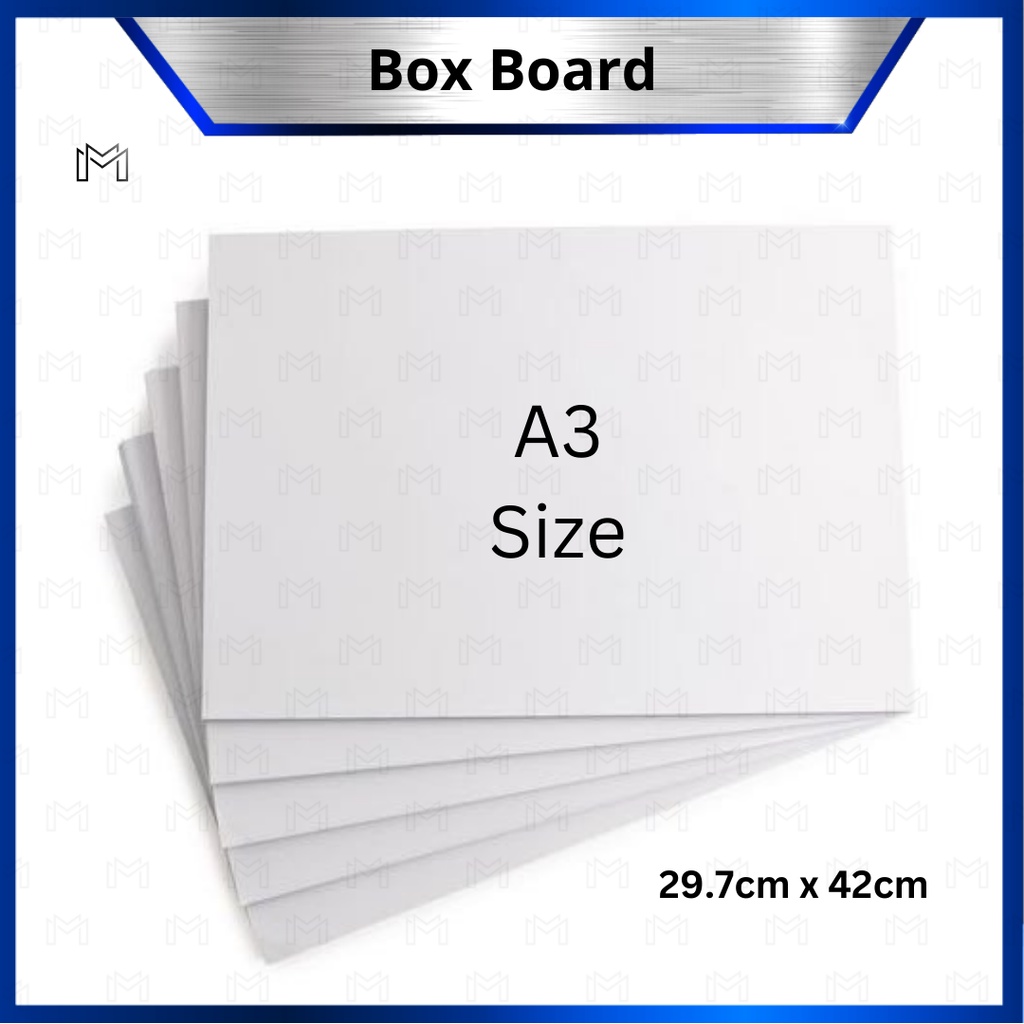 ( 10pcs ) BOX BOARD ONE SIDE WHITE COATED & GREY BACK A2/ A3/ A4/ A5 WITH 270g/ 350g/ 450g ...