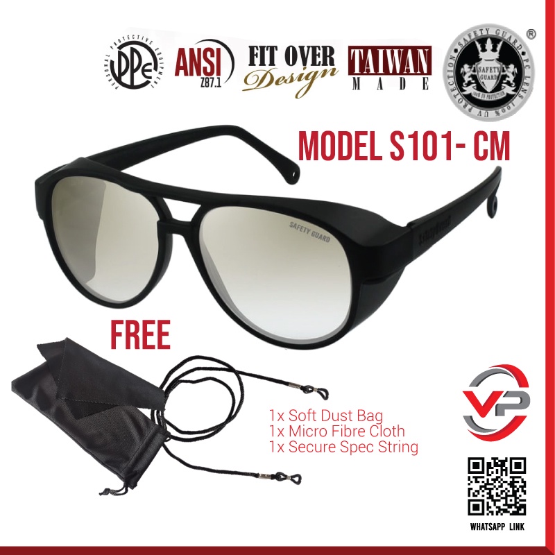 SAFETY GUARD S-101 FIT OVER PRESCRIPTION GLASSES S101 SIRIM DOSH SPEC SAFETY ANSI Z87 UV CERMIN ...