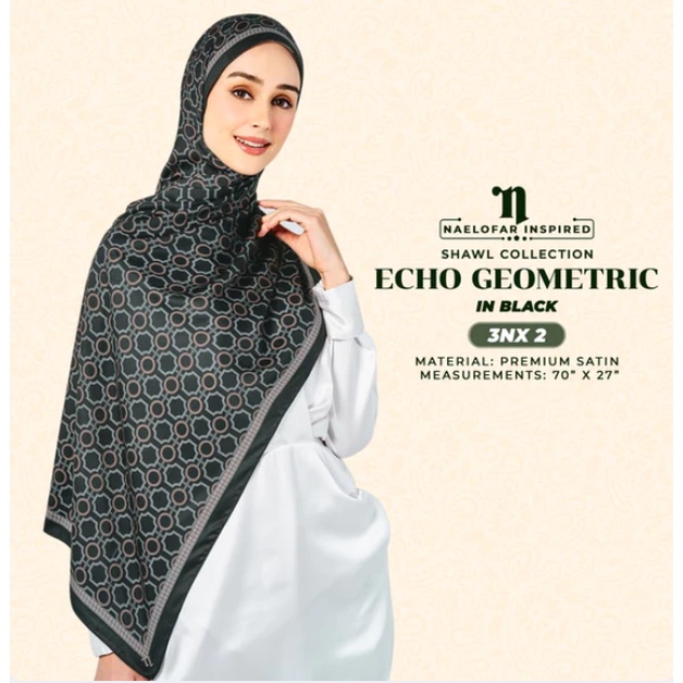(READY STOCK) Naelofar Echo Geometric Shawl & Square Printed inspired ...