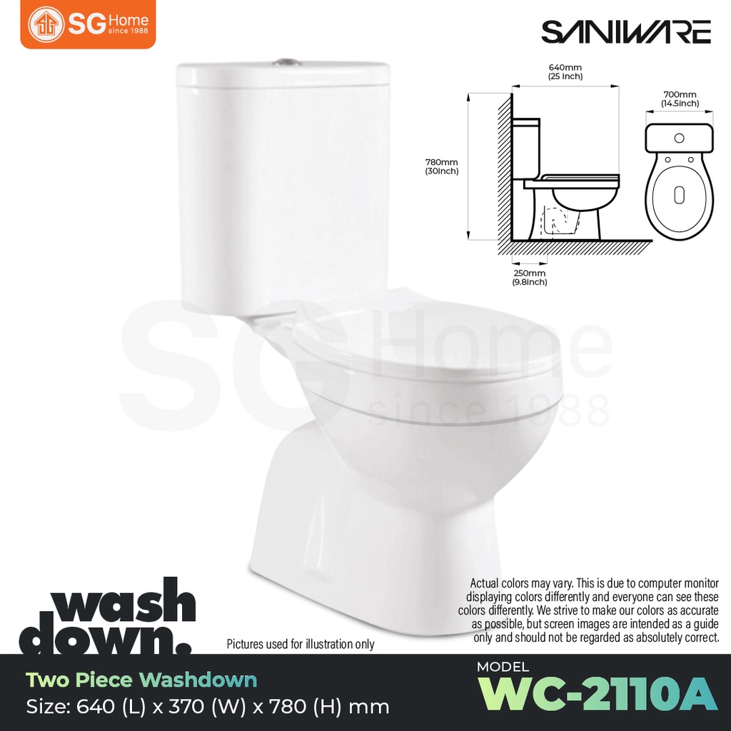 SANIWARE WC-2110A / Zella C100 Two Piece Toilet Washdown Water Closet ...