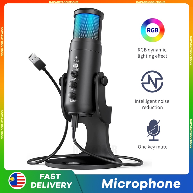RGB USB Condenser Microphone Professional Vocals Streams Mic Recording ...
