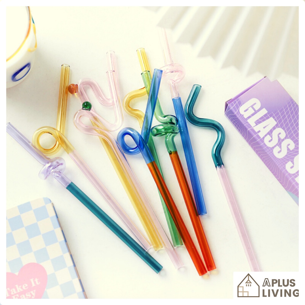 Eco Friendly Colorful Curly Glass Straw High Borosilicate Clear ...