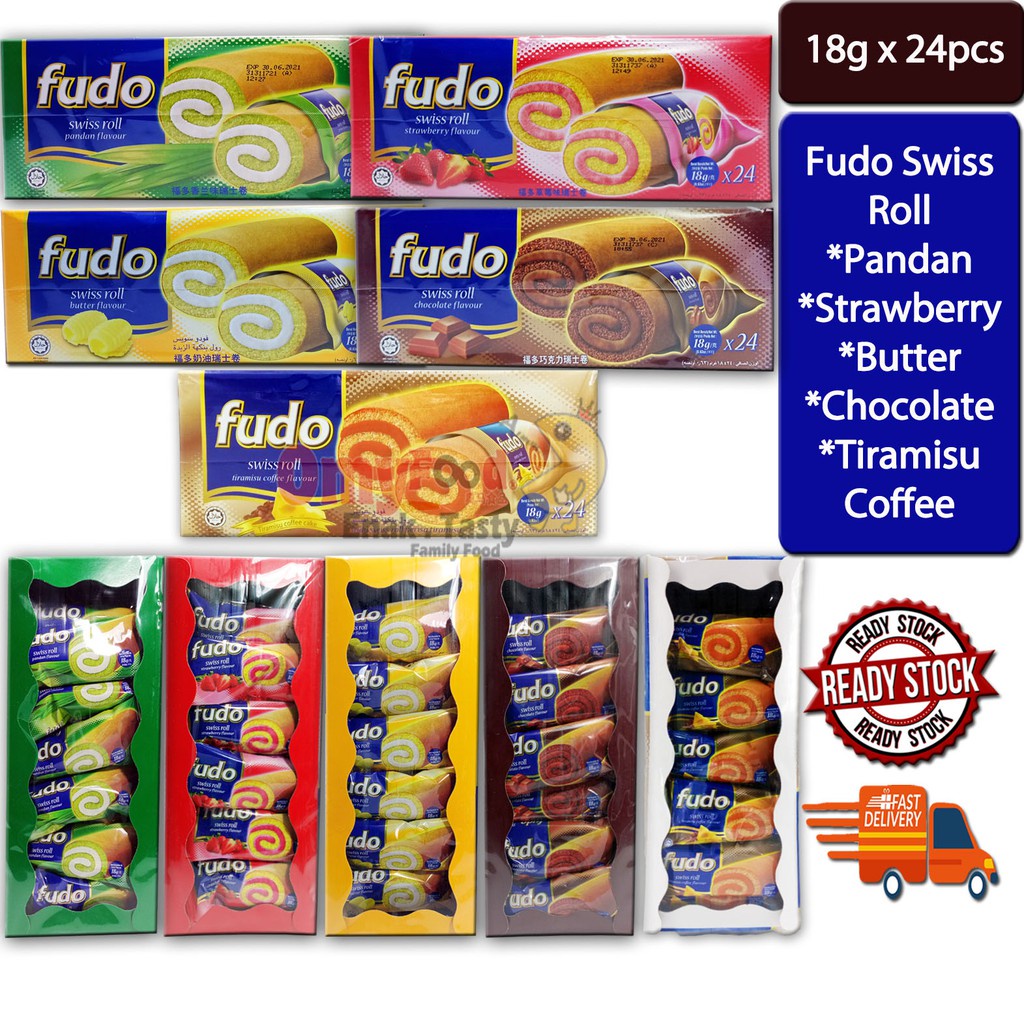 18g x 24pcs Fudo Swiss Roll Cake [Pandan / Strawberry / Butter ...