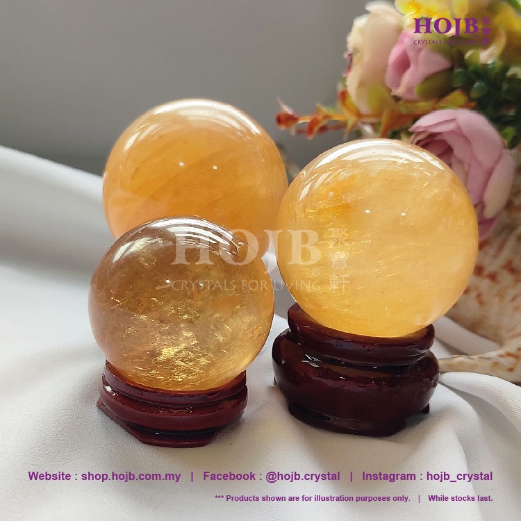 HOJB Natural Yellow Calcite Prosperity Crystal Ball 40-50mm 聚寶軒天然黄冰洲石 ...