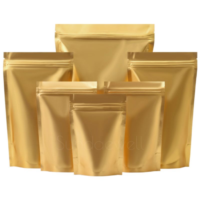 Gold Color Aluminium Zip-lock Pouch Stand Up Packaging Bag Air-tight ...