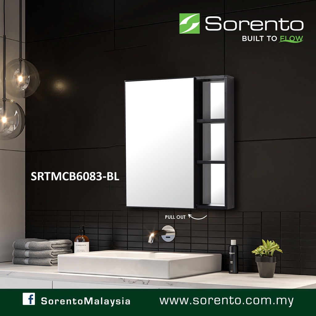 SORENTO SRTMCB6083-BL Bathroom Aluminium Mirror Cabinet Black Colour ...