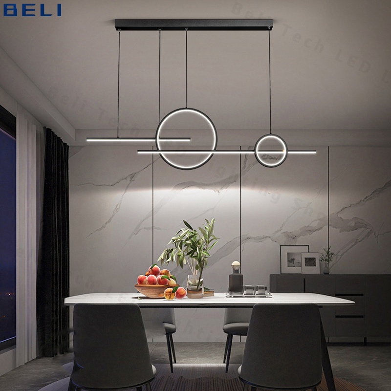 Modern Minimalist LED Chandelier Light Dining Room Long Strip Hanging ...