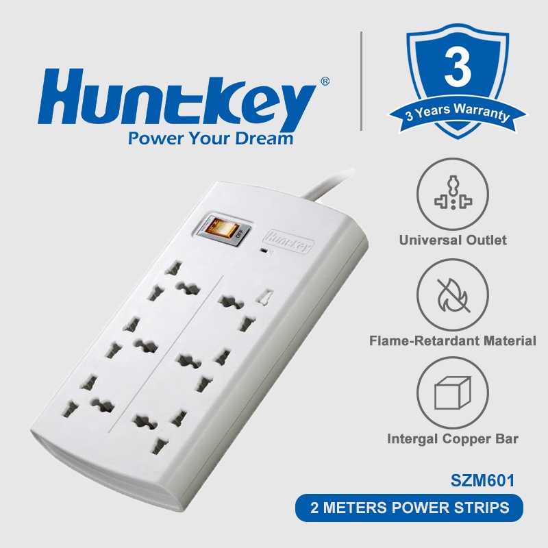 Huntkey SZM404 (2M) 4 Universal Sockets | Surge Protection Extension Cord Power Strip | SZM601 ...