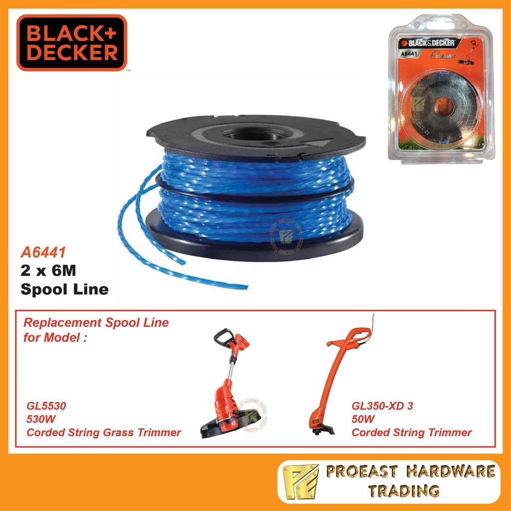 BLACK & DECKER A6441 (2 x 6M) Grass Trimmer Spool & Line (for Model ...