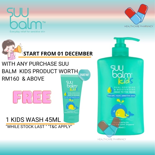 Suu Balm Kids Dual Soothing & Moisturising Head-to-Toe Wash (840ml) - For Dry, Itchy, Sensitive ...