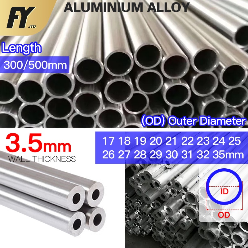 FUYI aluminum tube 3.5mm wall thickness OD 17-35mm pipe 300mm 500mm ...