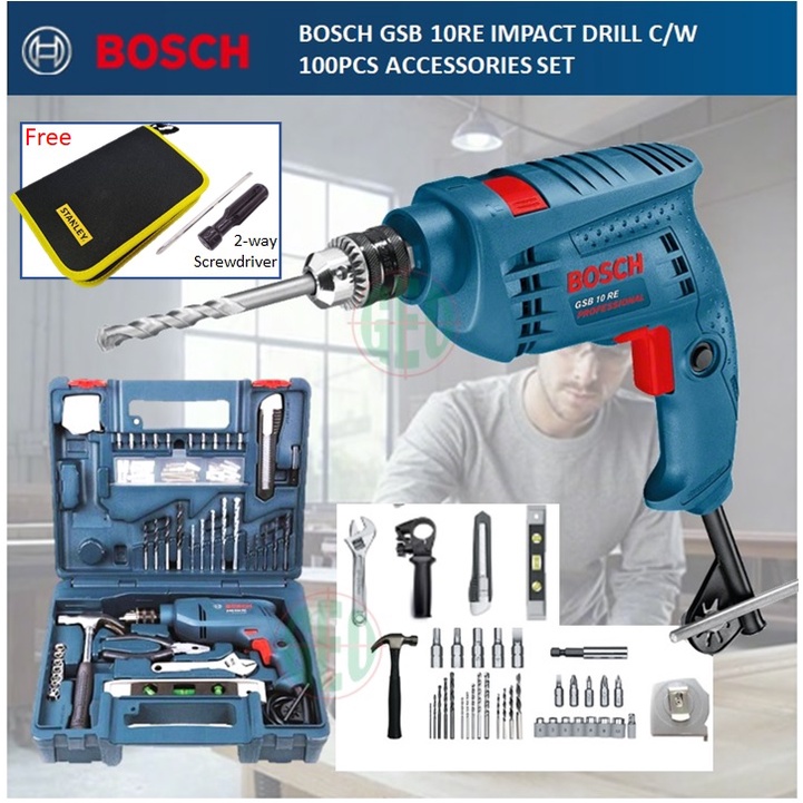BOSCH GSB 10RE 500W PROFESSIONAL CORDED IMPACT DRILL / DRIVER COMPLETE ...