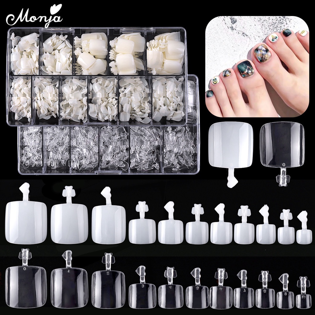 550pcs/box Full Cover Fake Toenail Natural White Clear Color Press on ...
