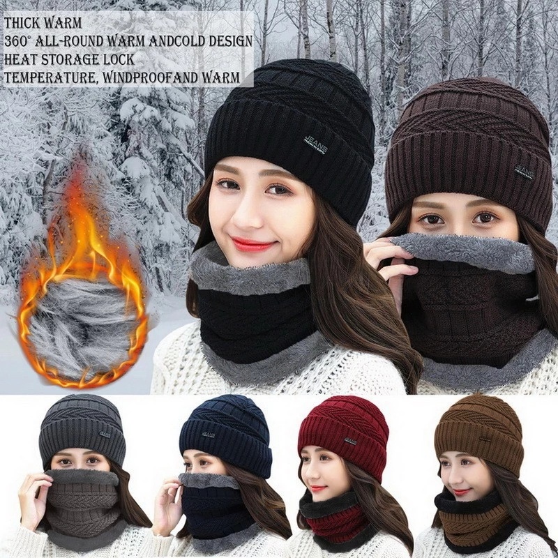 Two-piece Scarf Warm Cap,Women's Knitted Hat Scarf Caps Set,Neck Gaiter ...