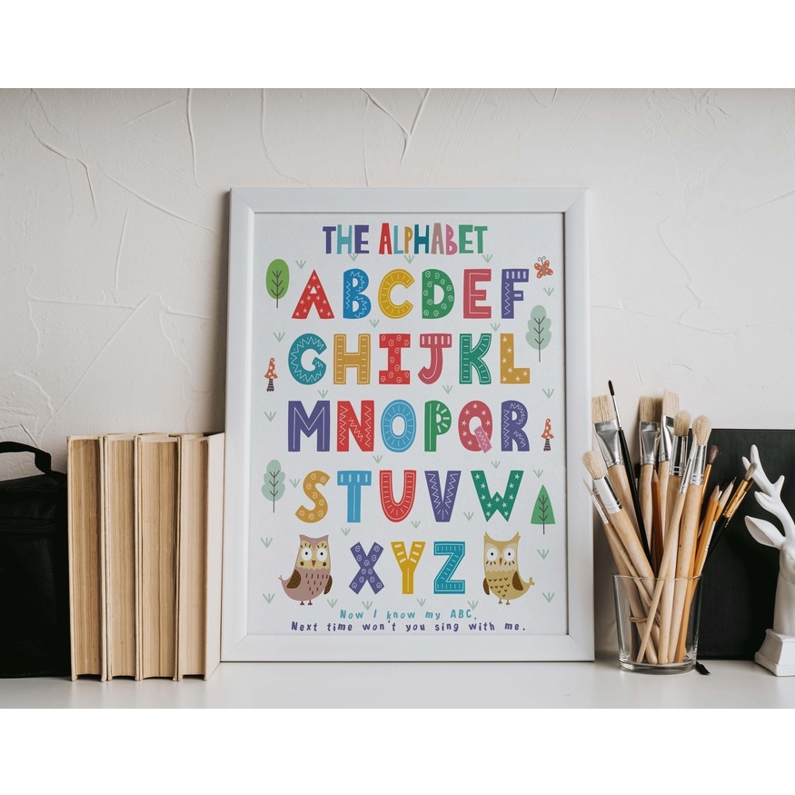 Cute Owl Alphabet Poster ABC Wall Art Kids Room Decor WITH IKEA FRAME ...