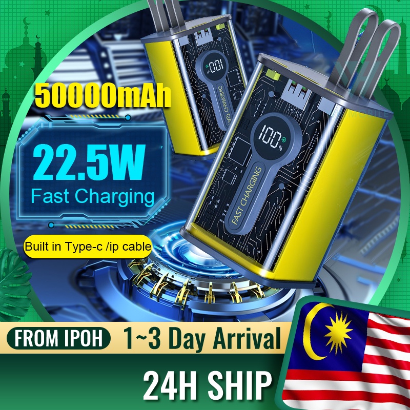 50000mah Power Bank Transparent Powerbank Fast Charging Type C Cable ...