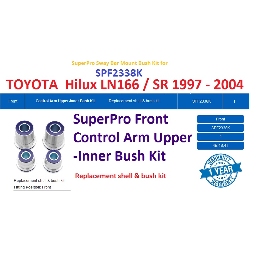 SuperPro Bush For TOYOTA Hilux LN166 / SR Front Control Arm Upper-Inner ...