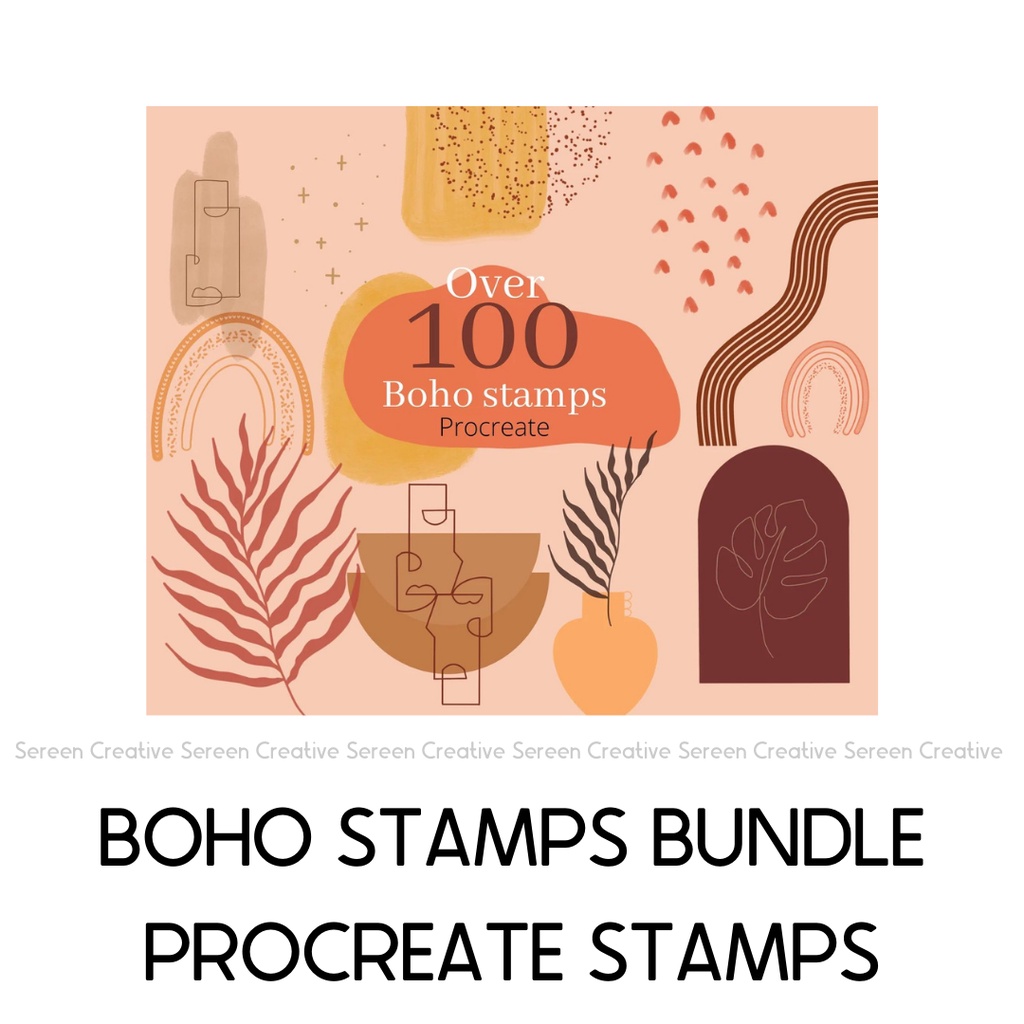 P58 Procreate Boho Stamps Bundle + Bonus (Background, Rainbow, Pattern ...