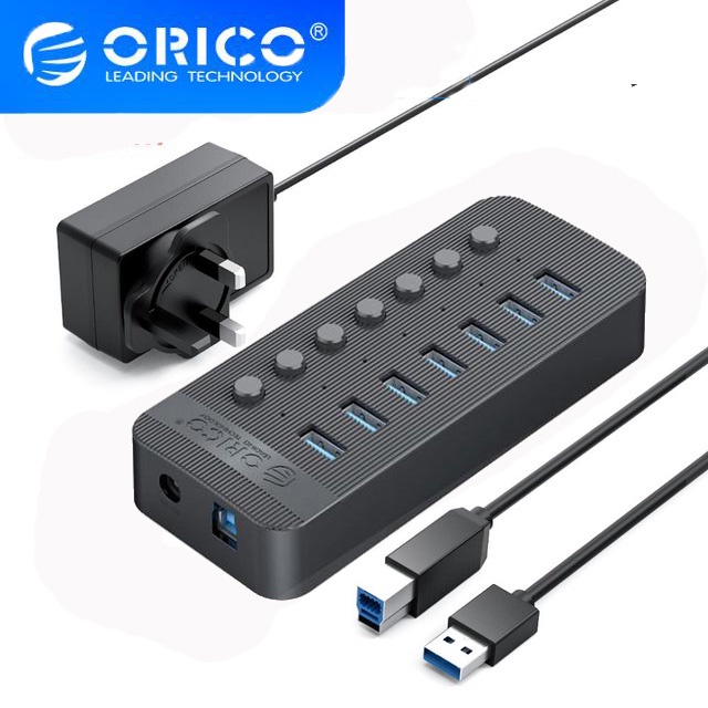 ORICO USB Hub with Power Adapter USB3.0 HUB 7Ports ABS USB OTG Splitter ...
