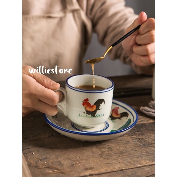 Porcelain Classic Vintage Rooster Chicken Kopitiam Cup/Premium Retro Kopi Cup and Saucer/Ceramic ...