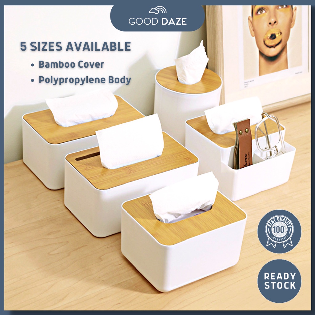 【GOOD DAZE】Bamboo Tissue Box Cover Tissue Holder Wooden Round Tissue ...