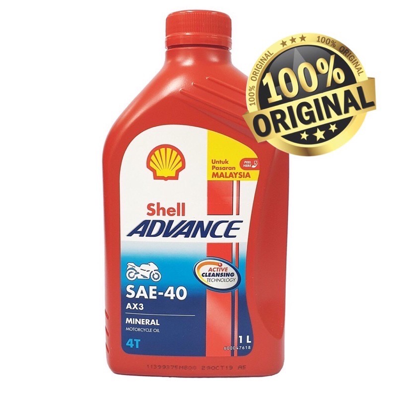 4T SHELL ADVANCE AX3 SAE-40 / 20W40 20W-40 API SF 1L MINERAL OIL 100% ...