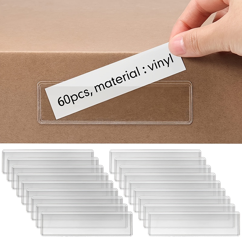 MOHAMM 60 PCS Clear Adhesive Shelf Tag Pockets Label Holders | Shopee ...