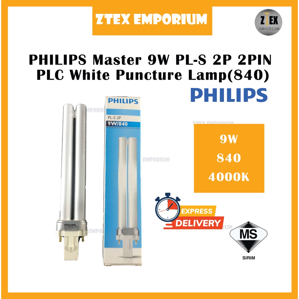 PHILIPS MASTER 9W PLS 2P 2PIN PLS WHITE PUNCTURE LAMP 840 4000K ...