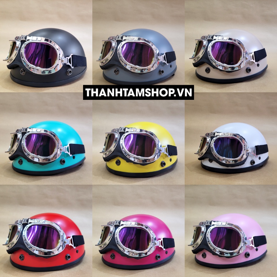 Genuine Multi-Colored Napoli Pug Half Head Helmet with Pilot Goggles ...