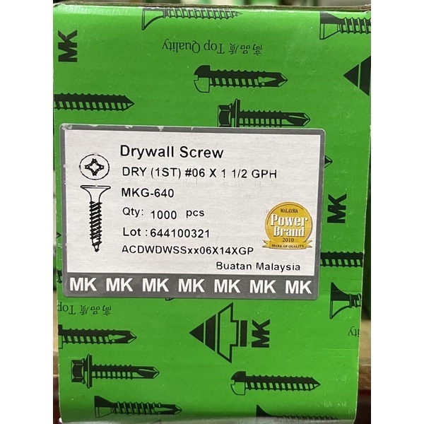 MK #6 X 1-1/2" BLACK DRYWALL SCREW GPH (1000PCS) WOOD SCREW WALL PLUG ...
