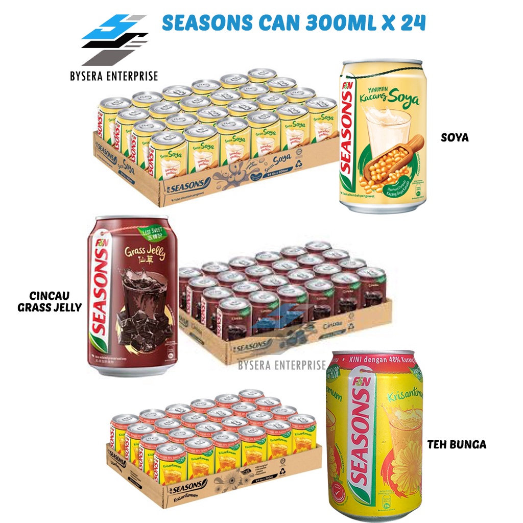 F&N Seasons Can Teh bunga/ Cincau/ Soya Bean Air Tin 300ml x 24 ...