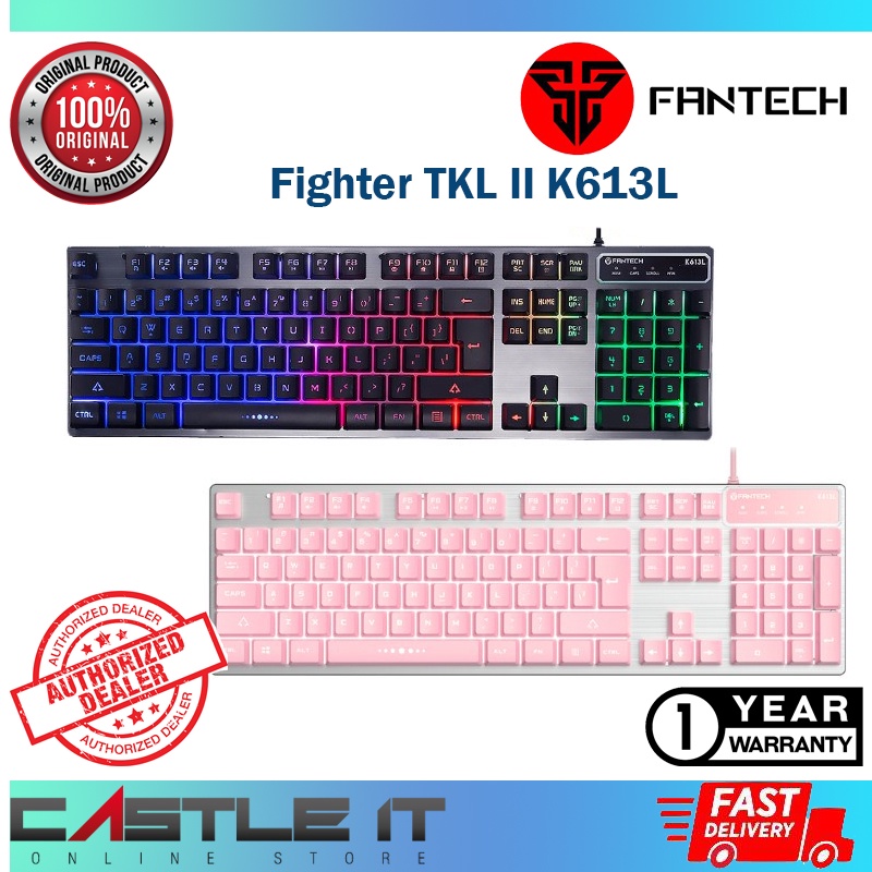 FANTECH K613L FIGHTER TKL II BLACK SAKURA EDITION ALUMINUM ALLOY BACKLIT MEMBRANE KEYBOARD KB82 ...