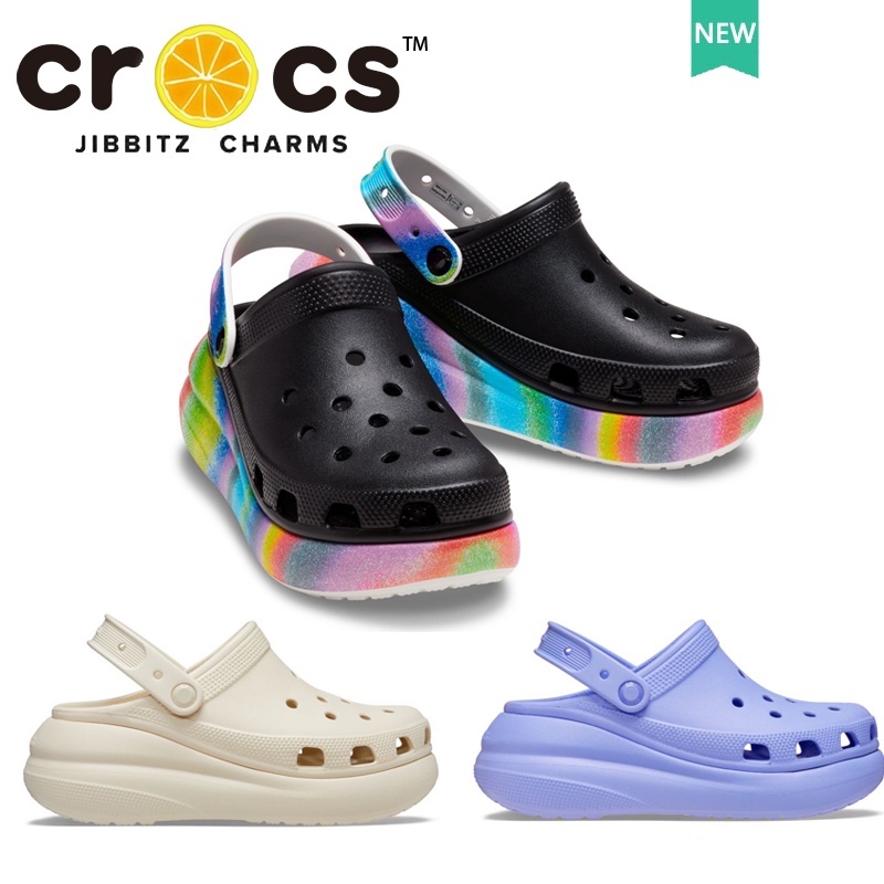 kasut croc women Classic Crush Spray Dye Clog Rainbow Hole Shoes Thick ...