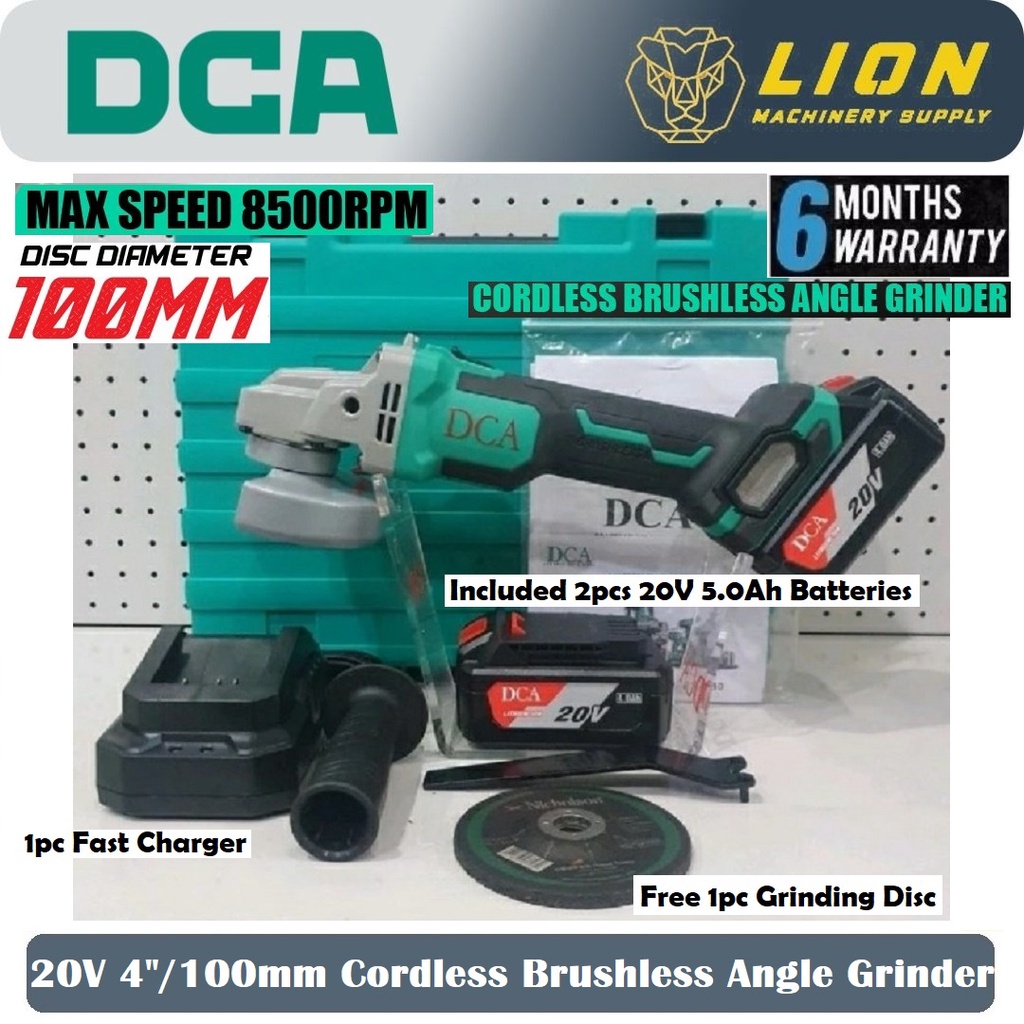 DCA 20V 4"/100mm Cordless Brushless Angle Grinder 8500RPM ADSM03-100 ...