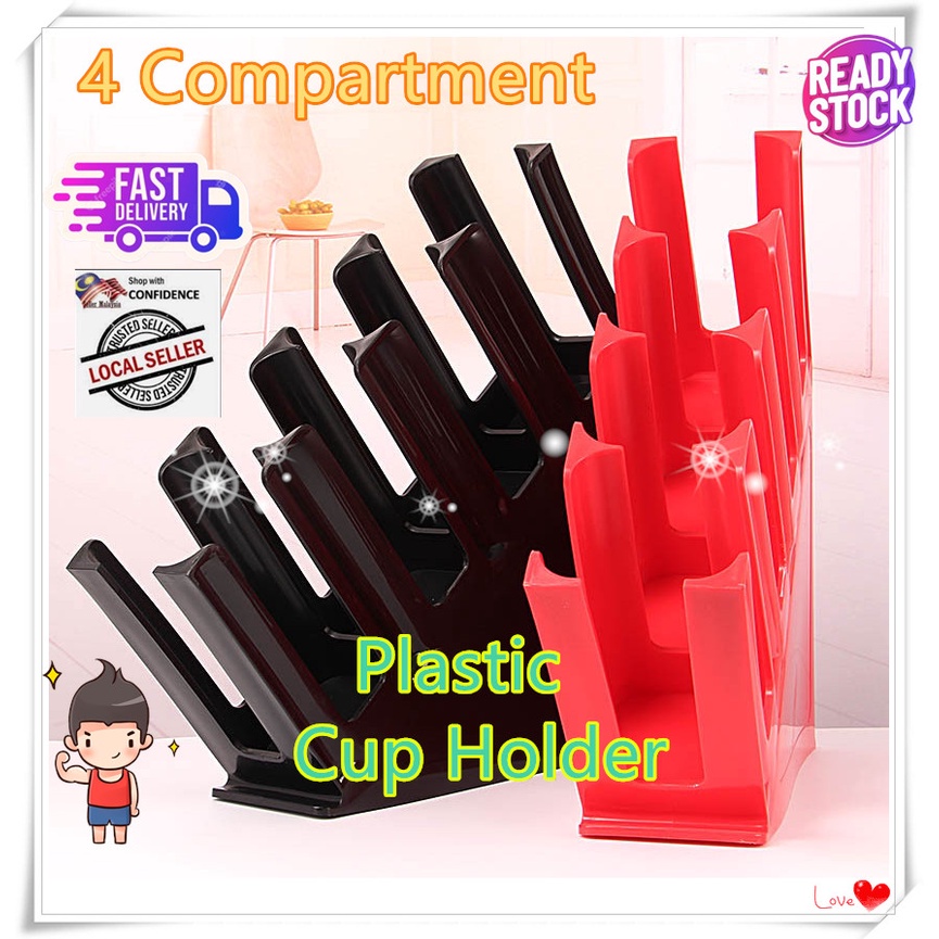 PP Cup Holder Rack 4 Compartments Plastic Counter Top Organizer Cup ...
