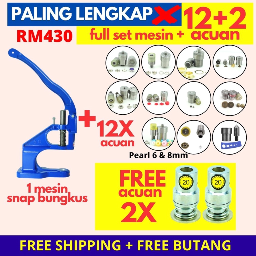 💥Pakej 12 + 2 Acuan💥Mesin Butang Bungkus Mesin Snap Hand Press Machine ...