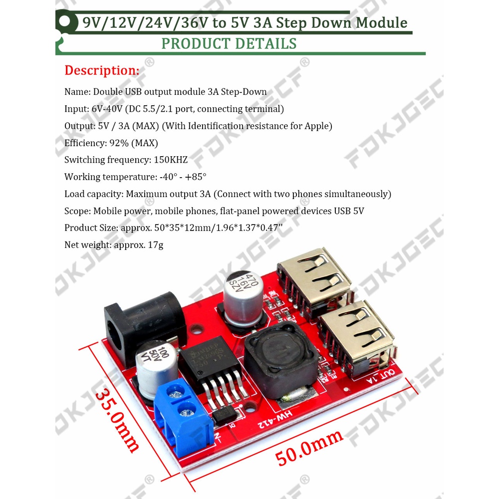 LM2596 LM2596S Dual USB DC-DC 9V 12V 24V 36V to 5V 3A Step Down Buck Converter Board Car Charger ...