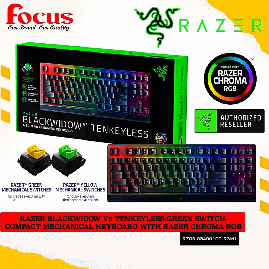 RAZER BLACKWIDOW V3 TENKEYLESS-GREEN SWITCH- COMPACT MECHANICAL ...