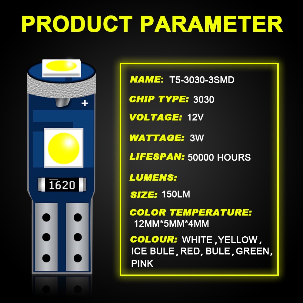 T5 3030 LED 3smd Car Motorcycle Meter LED Dashboard Light Wedge Instrument Lamp Indicator Signal ...