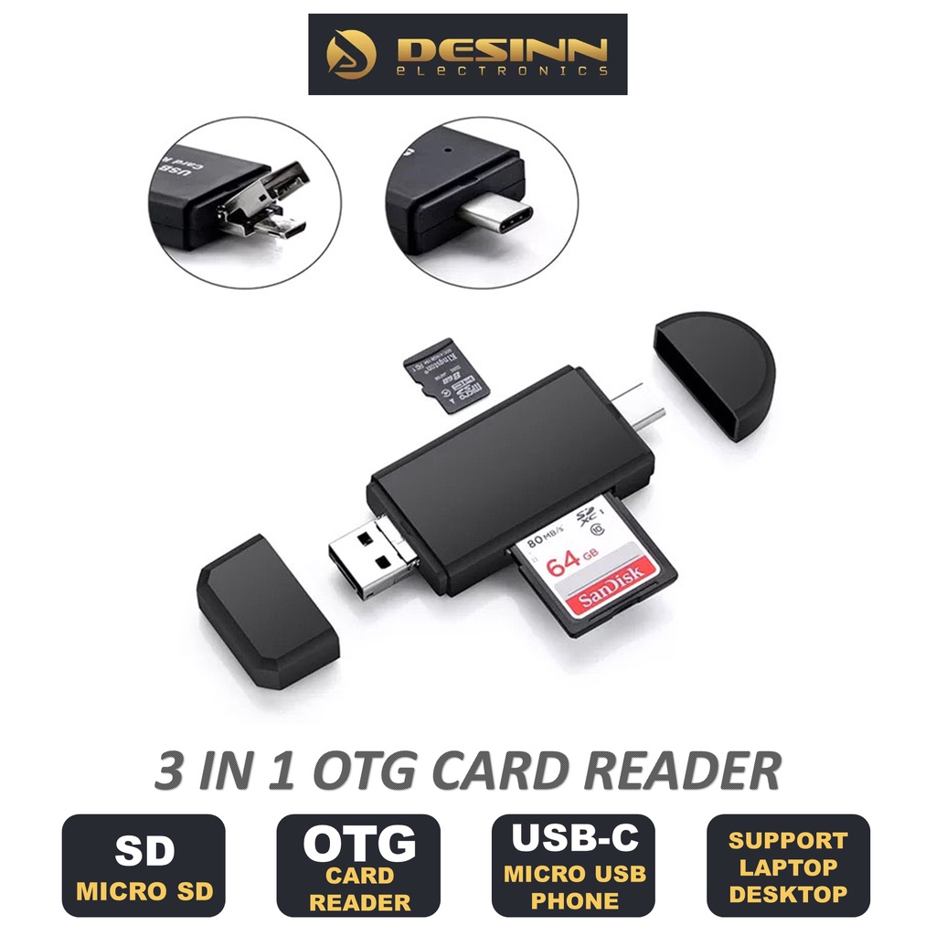 Desinn OTG Memory Card Reader 3 in 1 Type C Android SD / Micro SD ...
