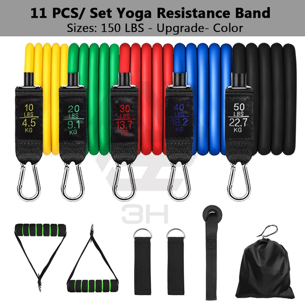 3H Set Getah Senaman 11PC [100–250LBS] | Resistance Bands Kit | Tali ...