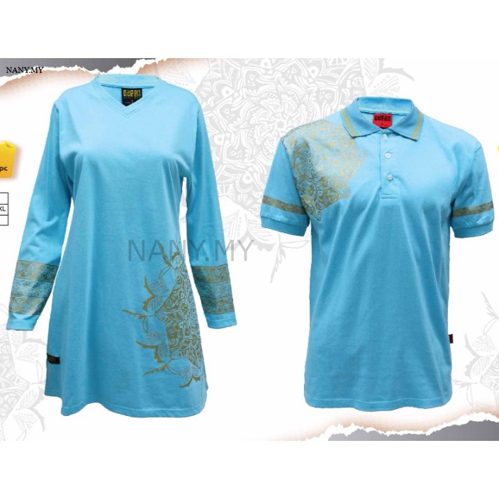 XS-7XL BAJU T SHIRT MUSLIMAH COUPLE SET COTTON CAPRI BLUE BIRU XHR10 ...
