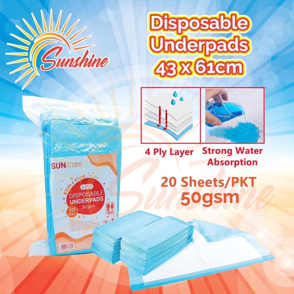 Suncare Hospital Disposable Underpad 17" x 24" ( 4 Layer -1 Pack 20 ...