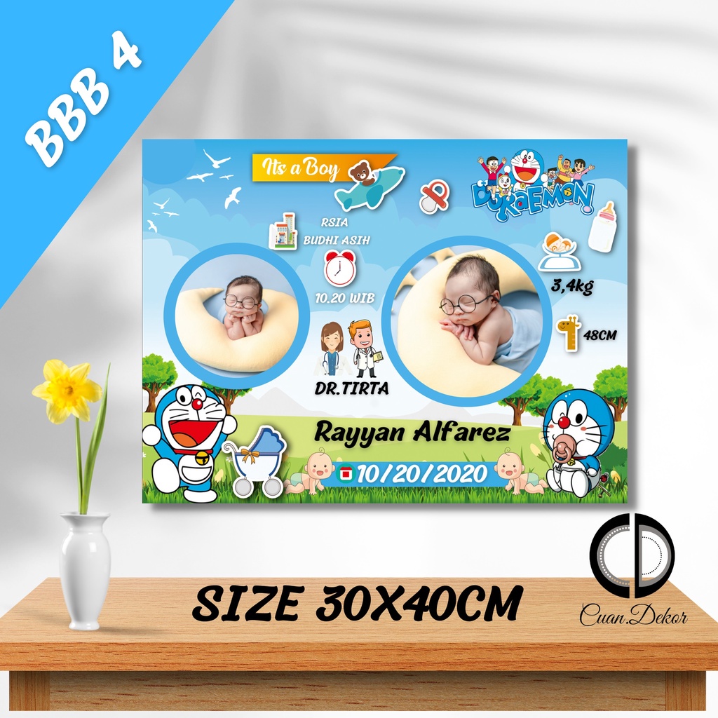 Print PHOTO OF BIODATA BABY FRAME DORAEMON BOY THEME SIZE 30X40 + FRAME ...